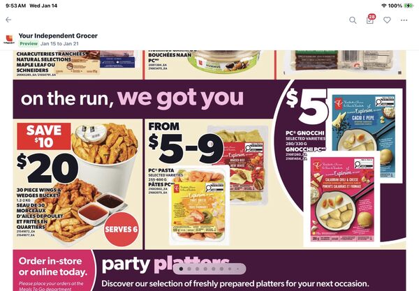 [Loblaws] 30 Wing Bucket with Potato Wedges (After 11am) $20 or 30 ...