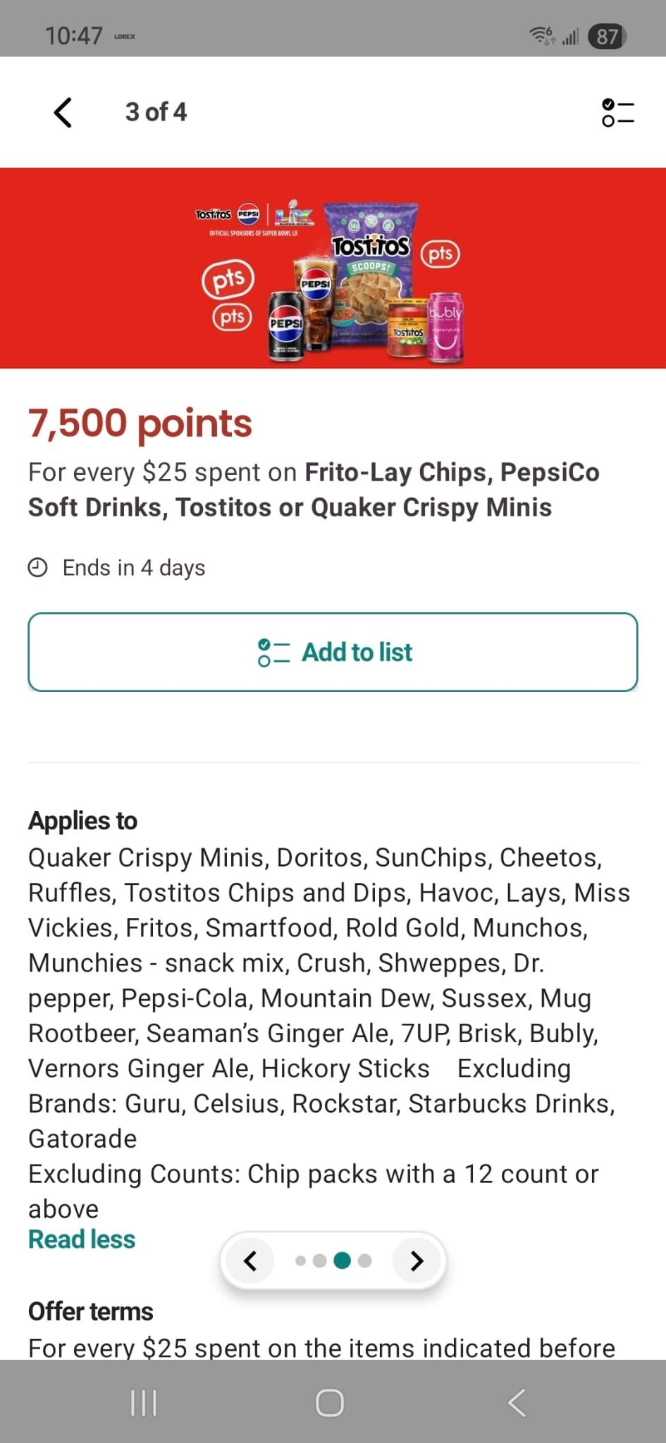 [PC Optimum] 7,500 points: For every $25 spent on Frito-Lay Chips ...