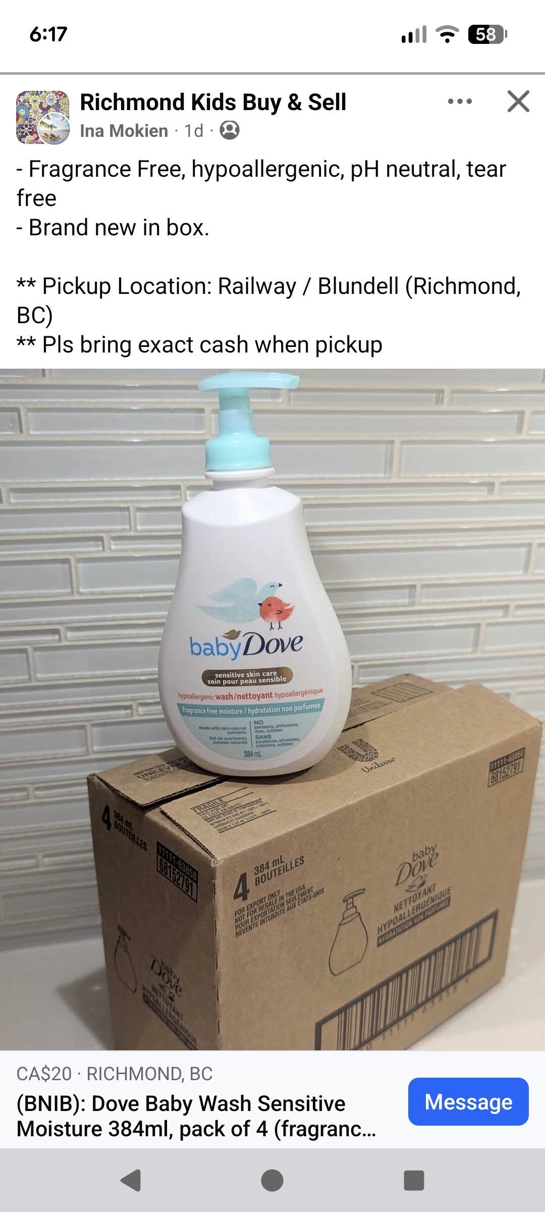 [Amazon.ca] Baby Dove Sensitive Moisture Wash 384ml, pack of 4 $6.64 ...