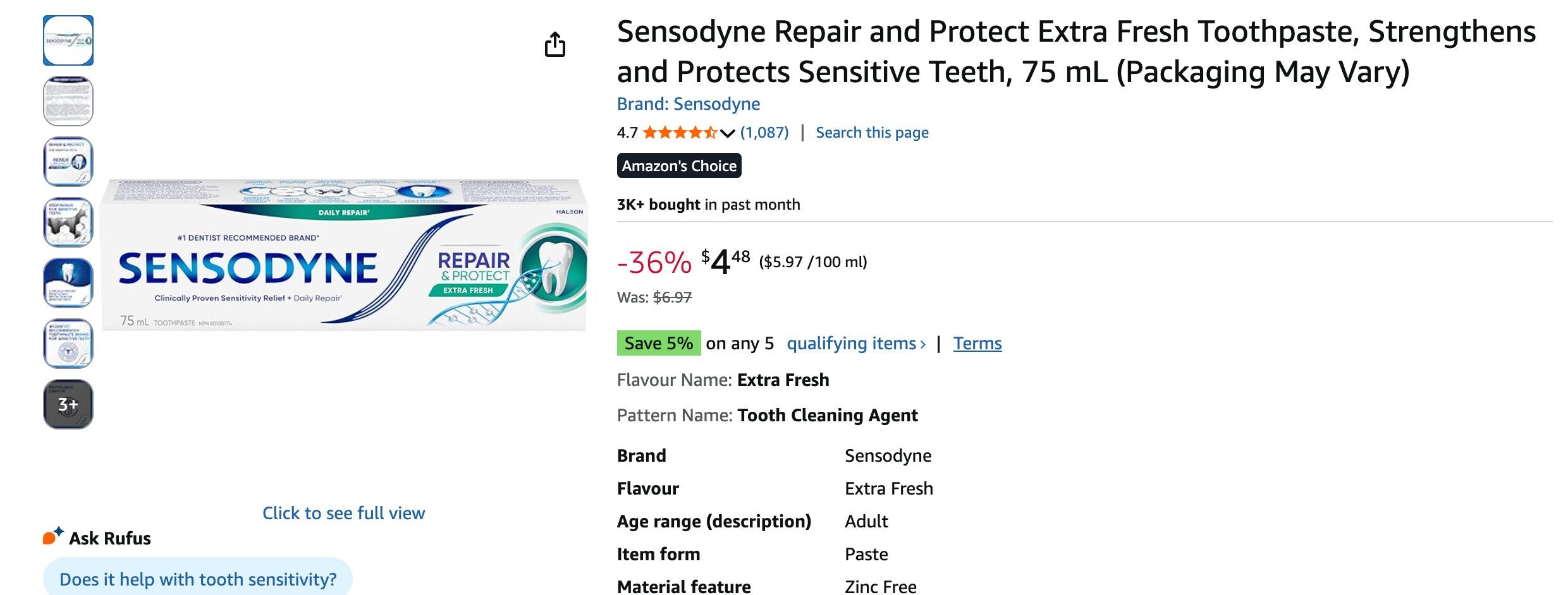 [Amazon.ca] Sensodyne Repair and Protect Toothpaste with Novamin with ...