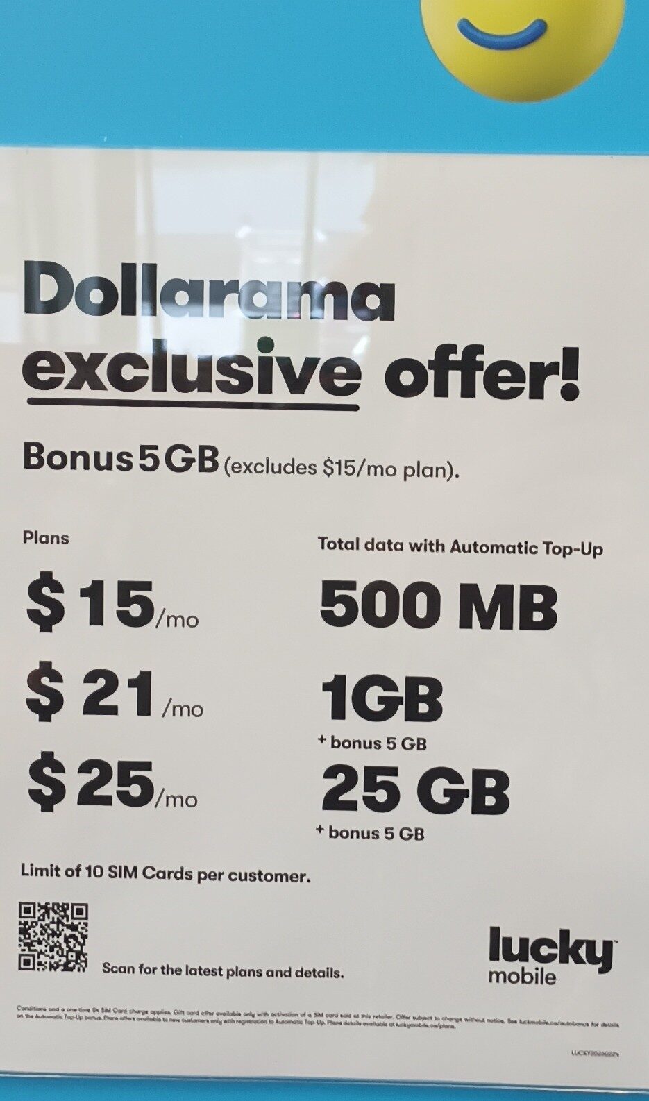 [Lucky Mobile] $25 30GB Dollarama Exclusive - $20 Gift Card - $4 SIM ...