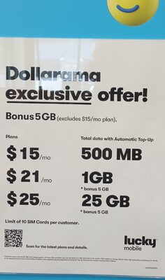 [Lucky Mobile] $25 30GB Dollarama Exclusive - $20 Gift Card - $4 SIM ...